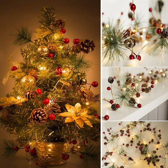 WANYNG 6.56ft 20 LED Christmas Tree Strings Lights Pine Cone Garland ...