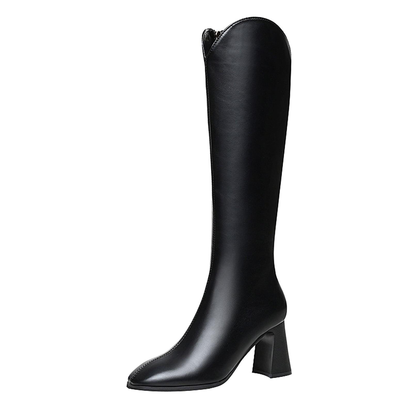 Wanyng Ladies Fashion Solid British Style Leather Pointed Toe Side Zipper Heel High Heel Boots