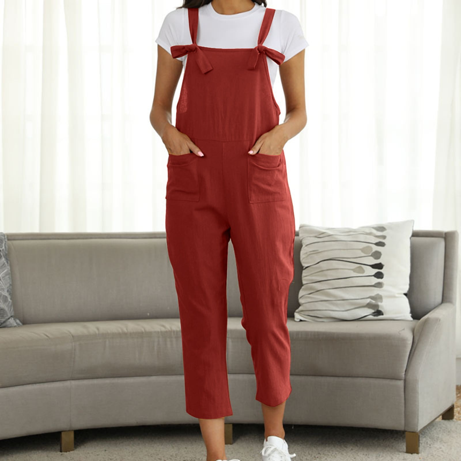 wanyng jumpsuits for women washed linen bib jeans overalls casual ...