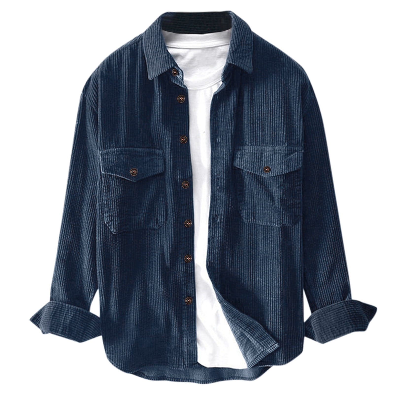 WANYNG shirts for men Men's Casual Corduroy Solid Shirt Long Sleeve ...