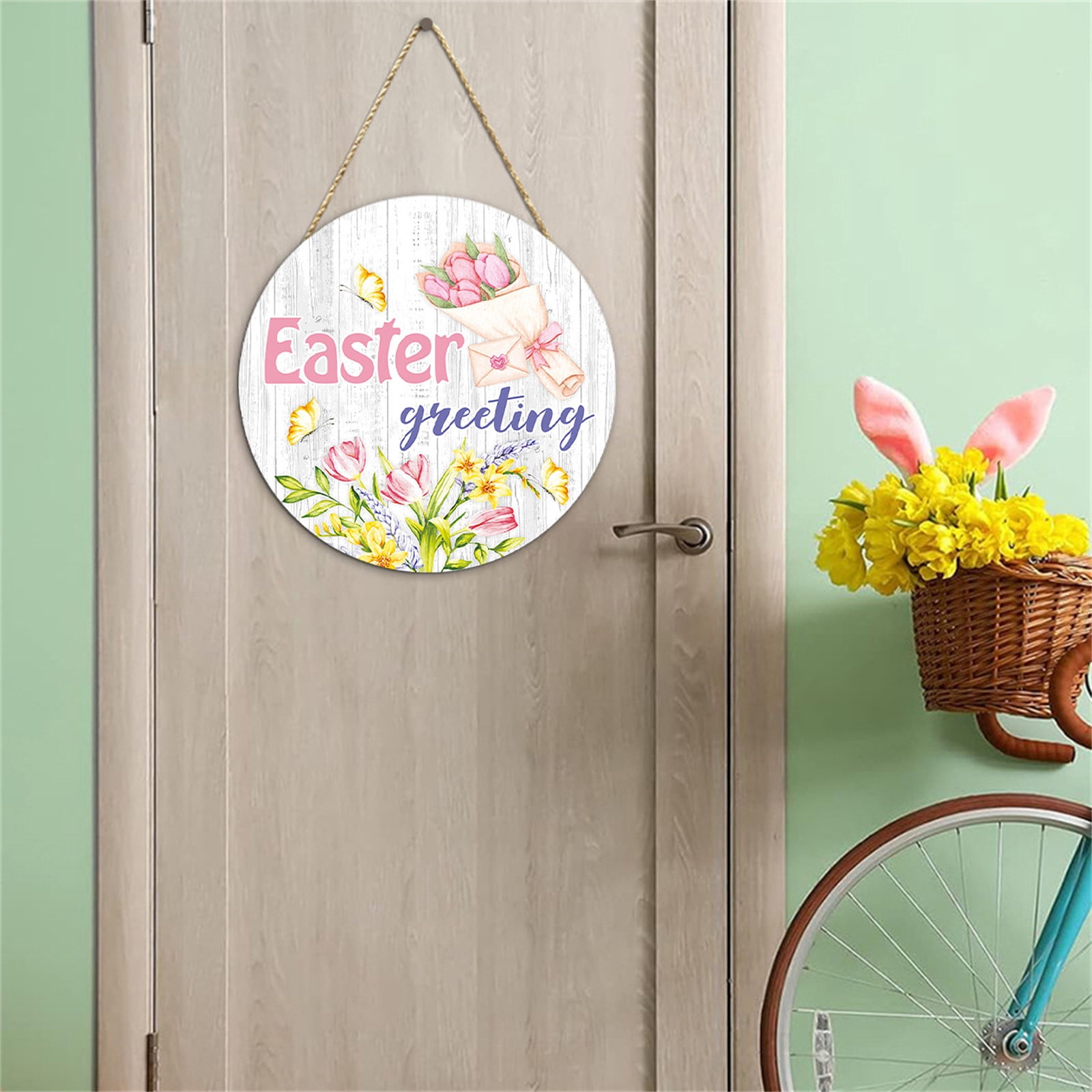 WANYR Gift,Easter Circular Wall Decorative Hanger Rabbit Eggs Easter ...