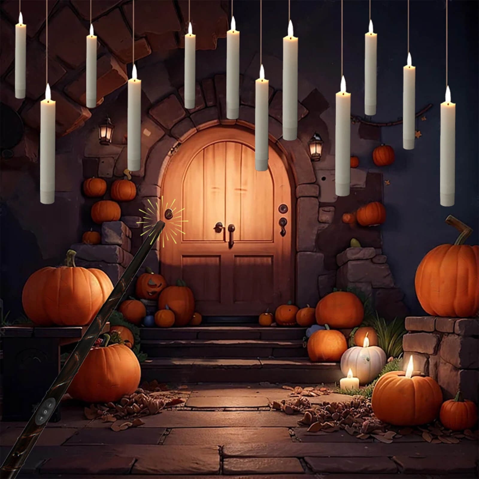 WANYR Halloween Decorations Floating LED Candles With Sorcery Wand ...