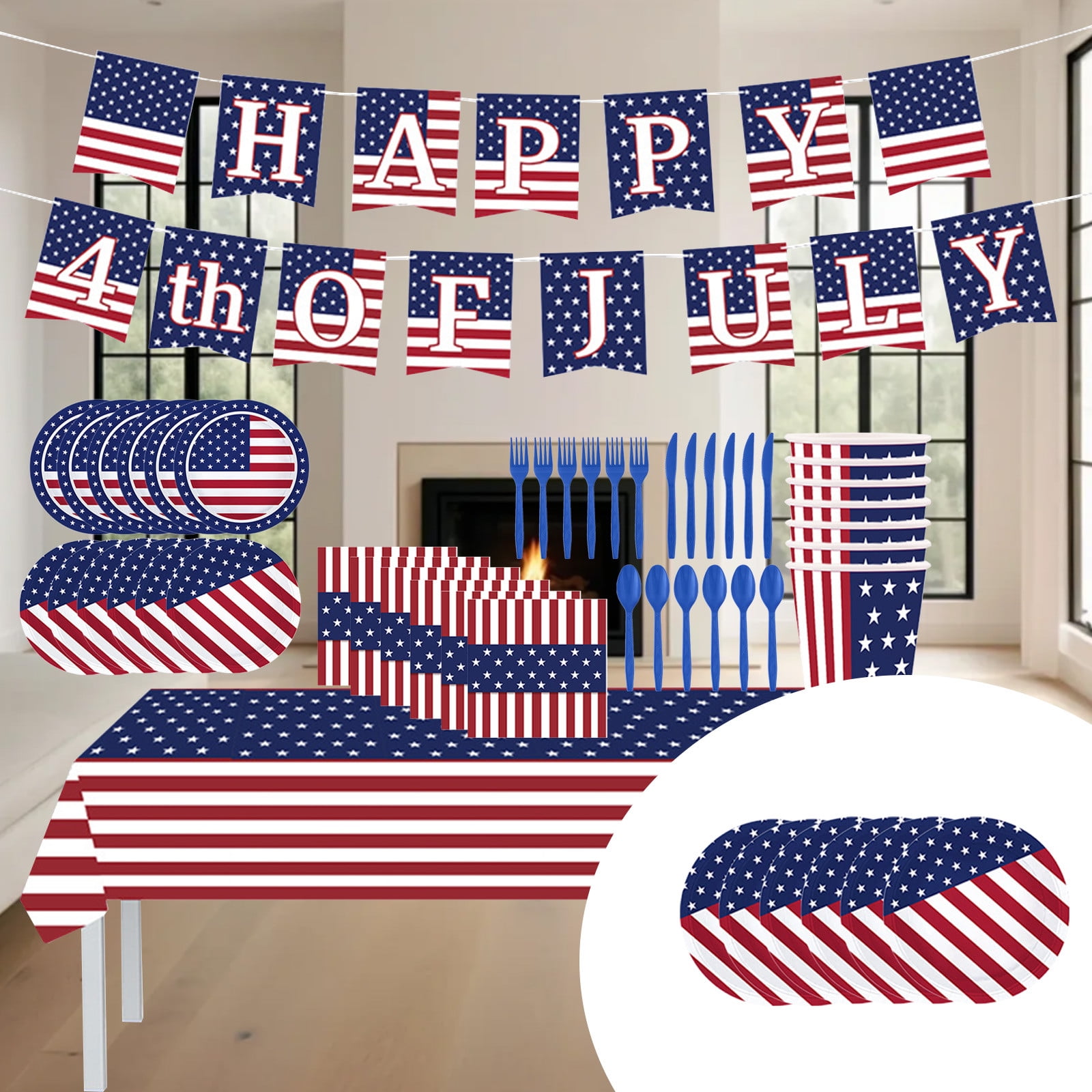WANYR US Flag Independence Day Party Supplies Set Paper Cup Paper Flag ...