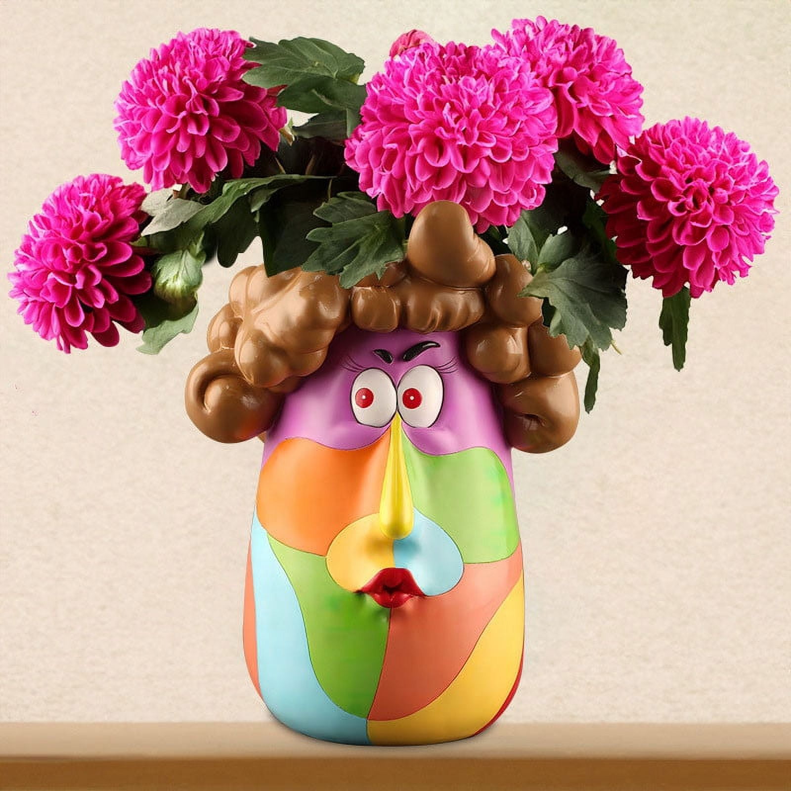 WANYR room decorIndoor Puzzle Game Head Flower Pot Curly Hair Head ...