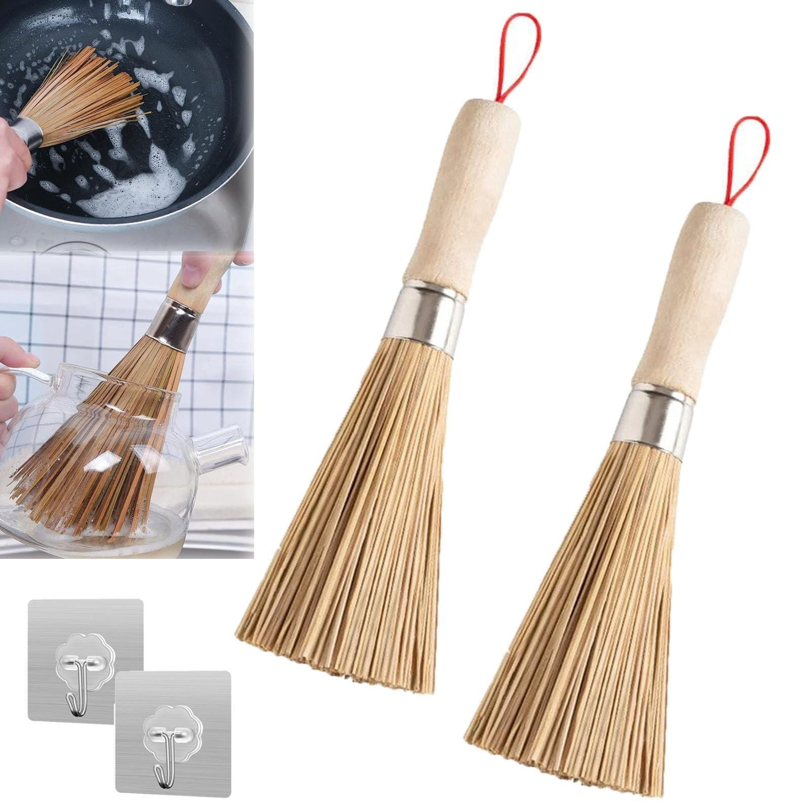 WAOTIER 2Pack Traditional Natural Bamboo Wok Brushes, Kitchen Cleaning ...