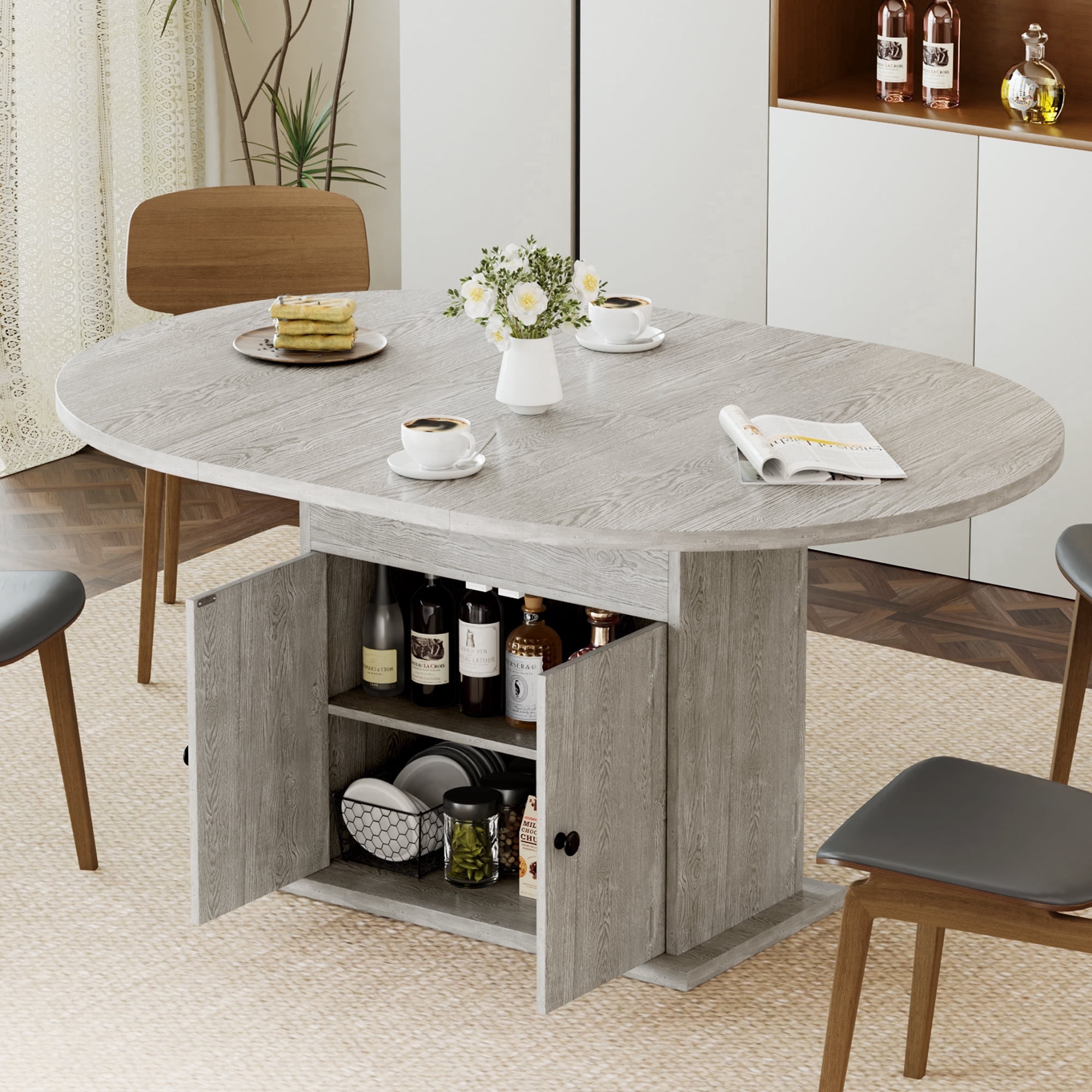 WARAYZ 43.3–59in Extendable Dining Table, Wood Expandable Design with ...