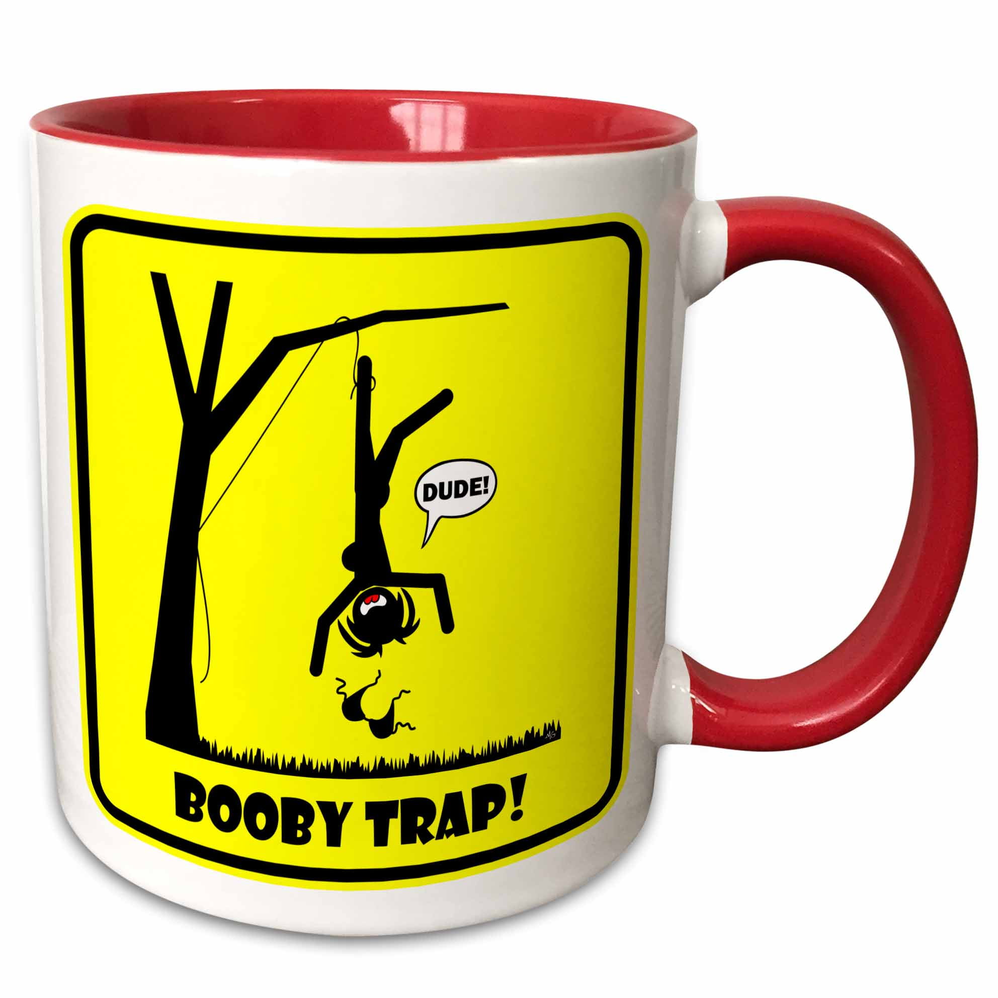 WARDROBE MALFUNCTION booby trap yellow sign 2 15oz Two-Tone Red Mug mug ...