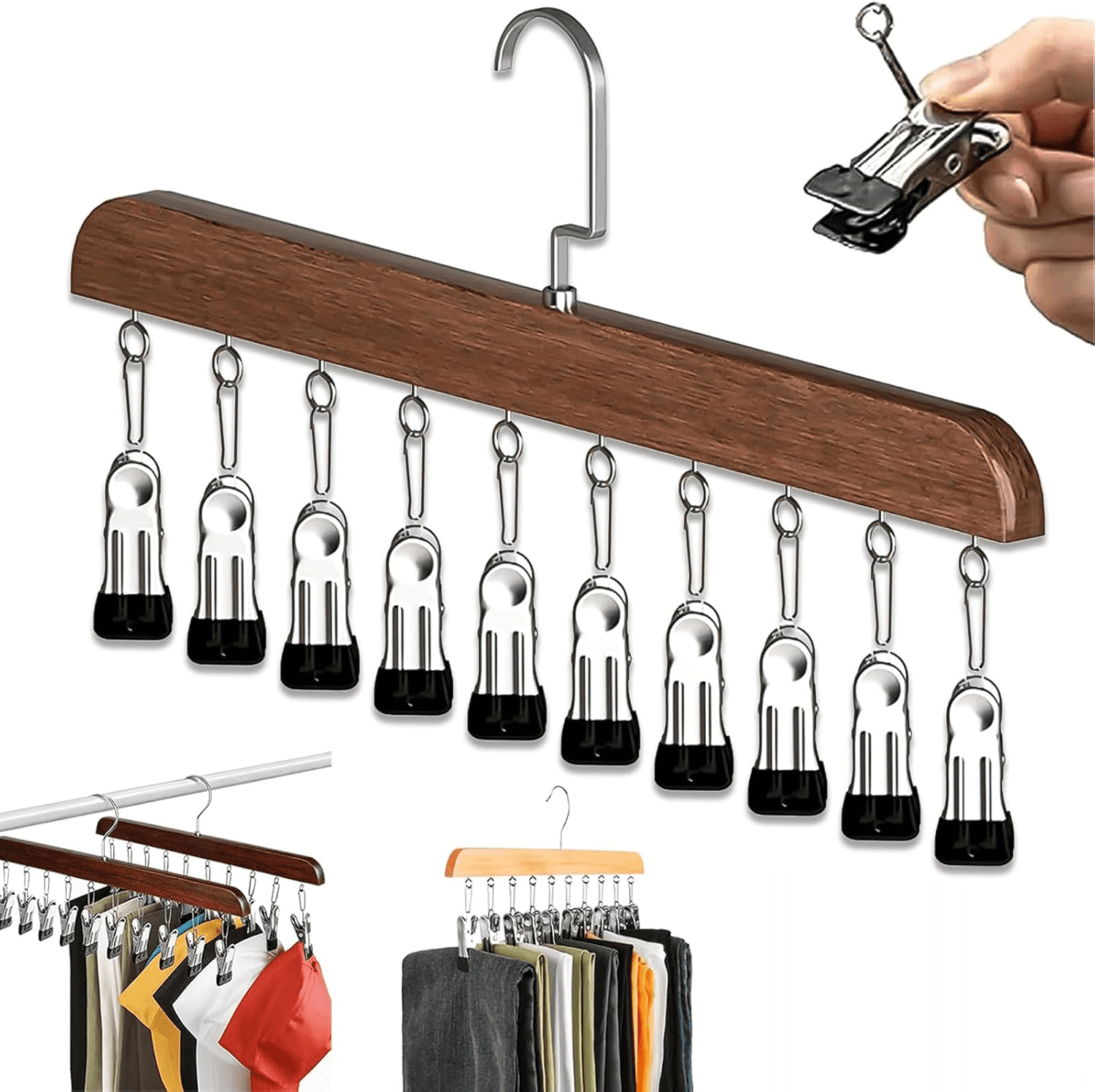 THIS WARDROBE STORAGE RACK COMES WITH 10 CLIPS, FEATURING 360° ROTATING ...