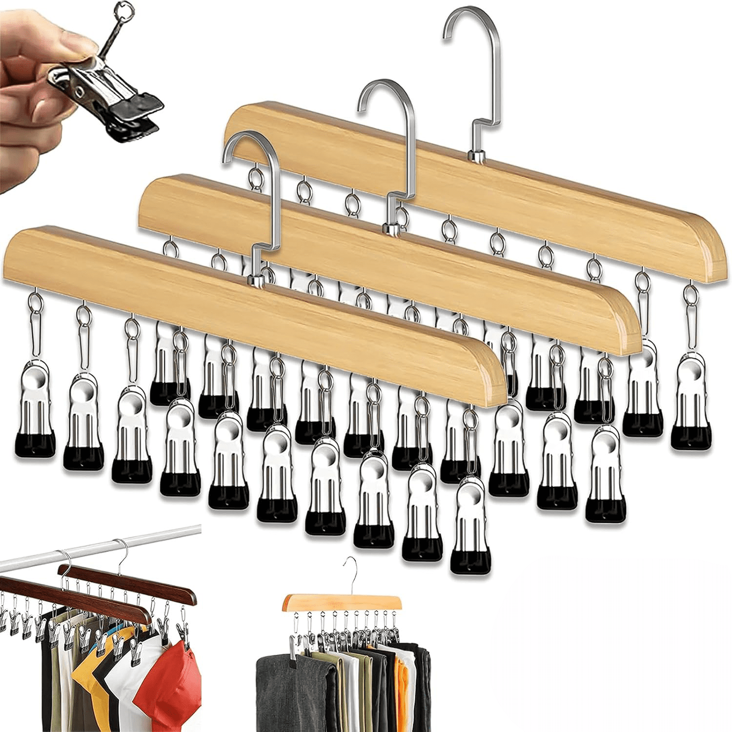 THIS WARDROBE STORAGE RACK COMES WITH 10 CLIPS, FEATURING 360° ROTATING ...