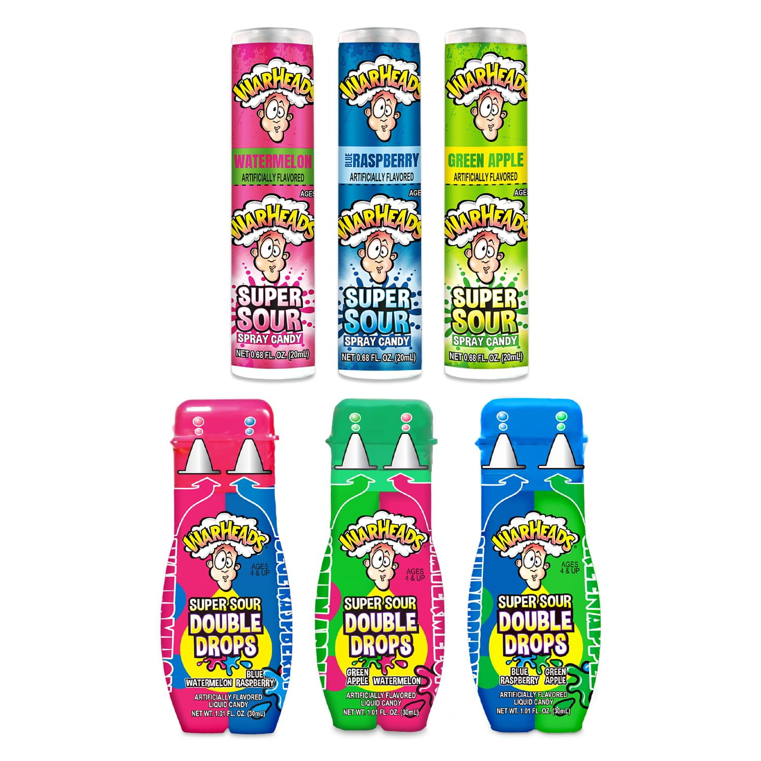 WARHEADS Super Sour Double MZF22 Drops & Candy Spray Sampler - Assorted ...