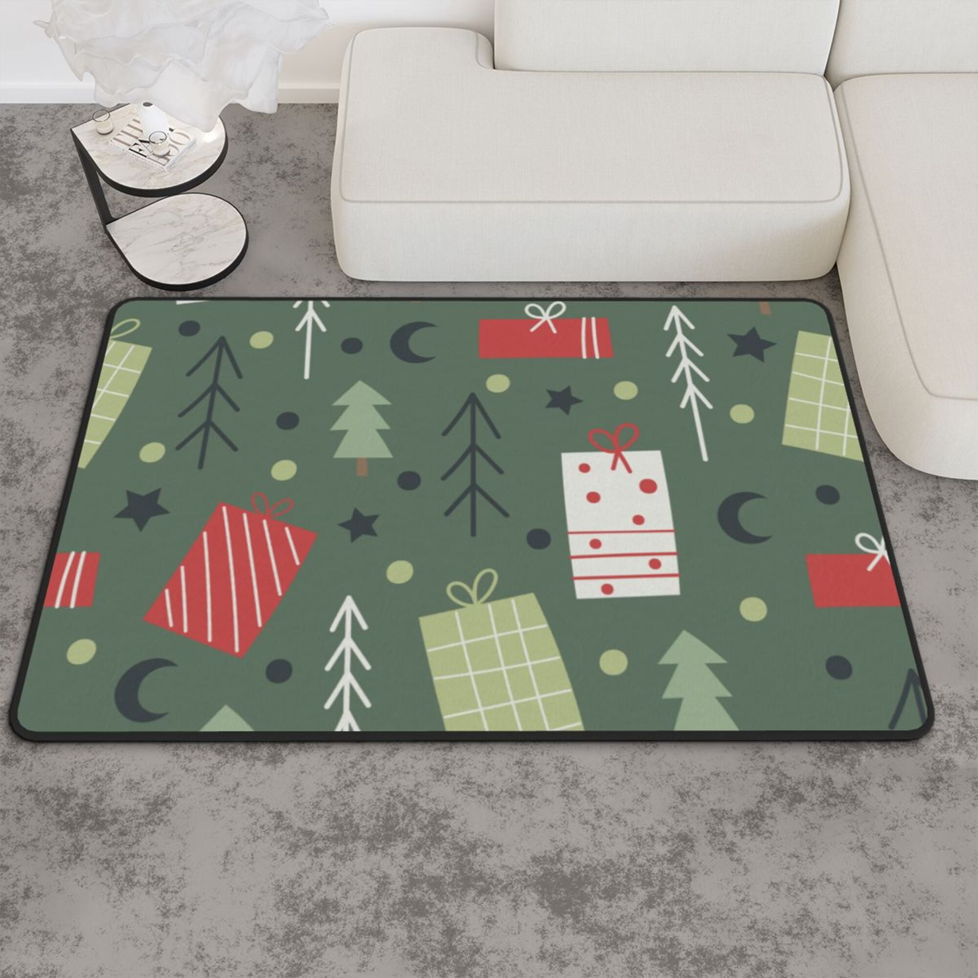 WARHOOME Flannel Non-Slip Rug Door Mat Gift Christmas Trees Graffiti ...