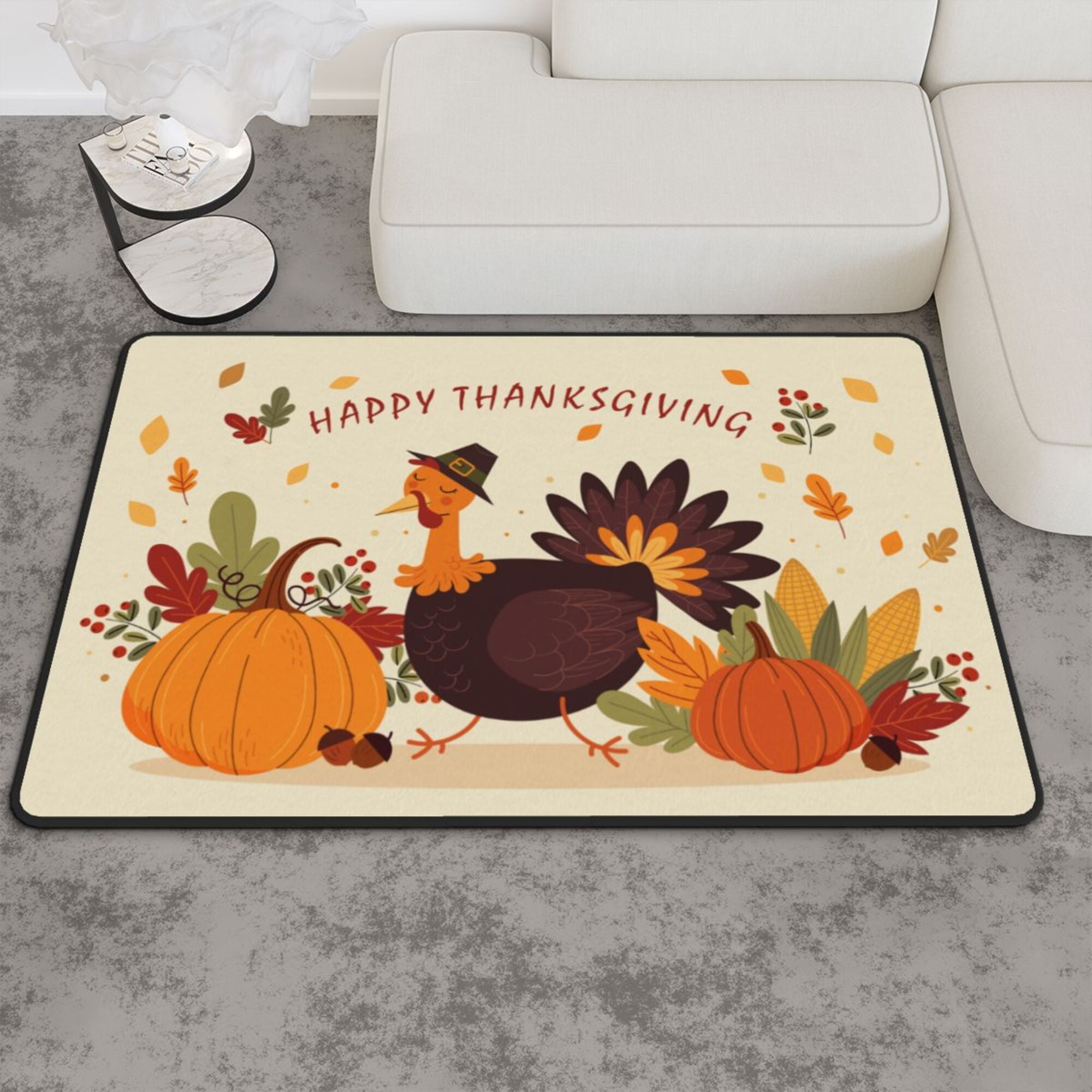 WARHOOME Flannel Non-Slip Rug Door Mat Thanksgiving Turkey Pattern ...