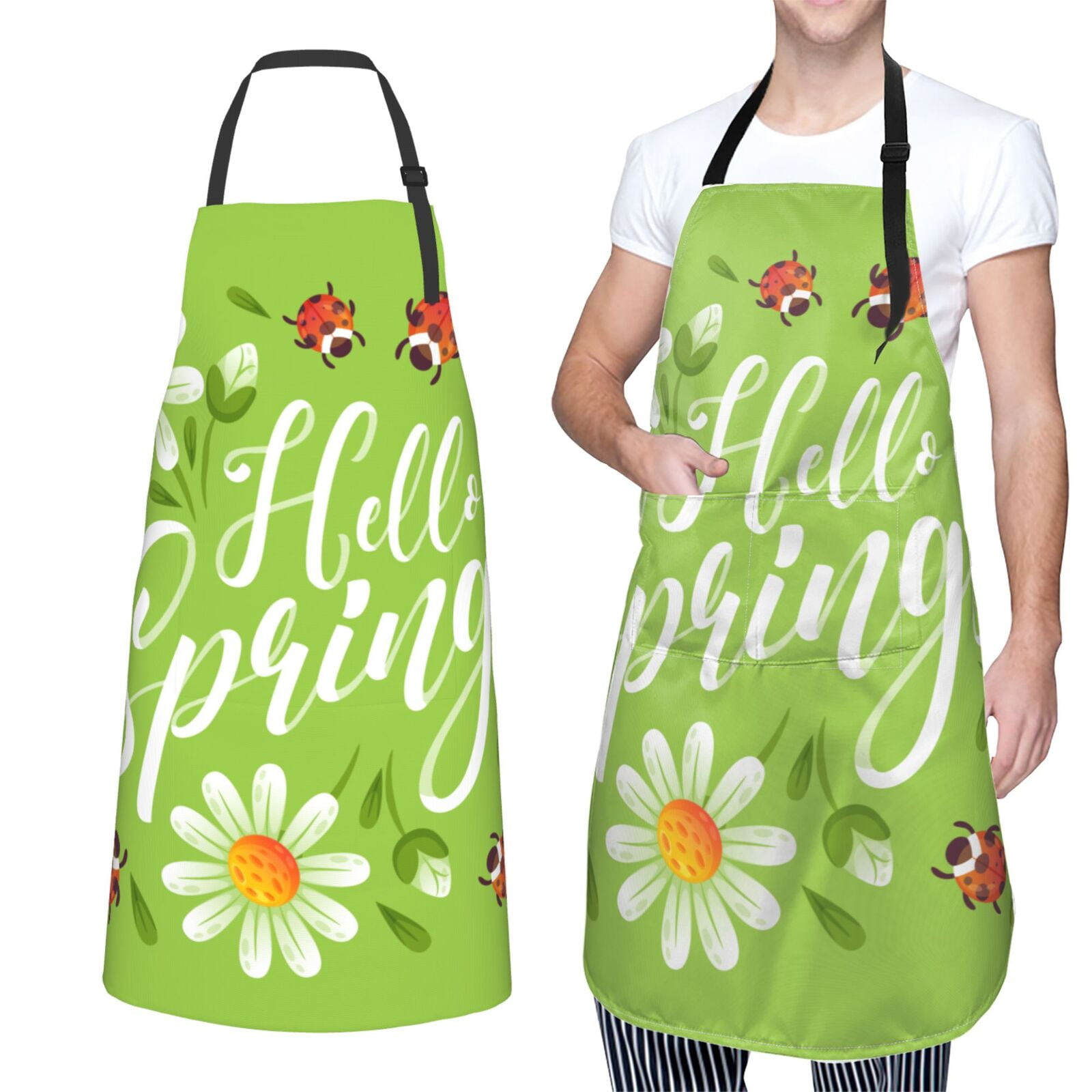 WARHOOME Kitchen Apron for Women with Pockets, Waterproof Insect Spring ...