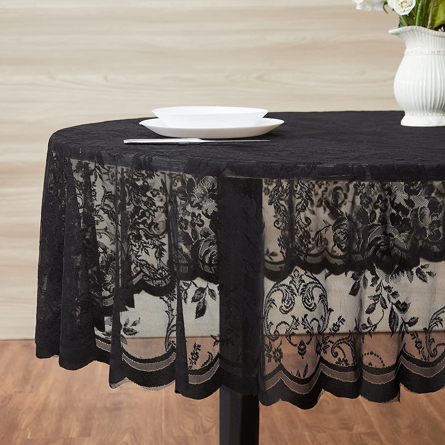 WARM HOME DESIGNS 36 Round Black English Rose Lace Tablecloth. LTC ROU ...