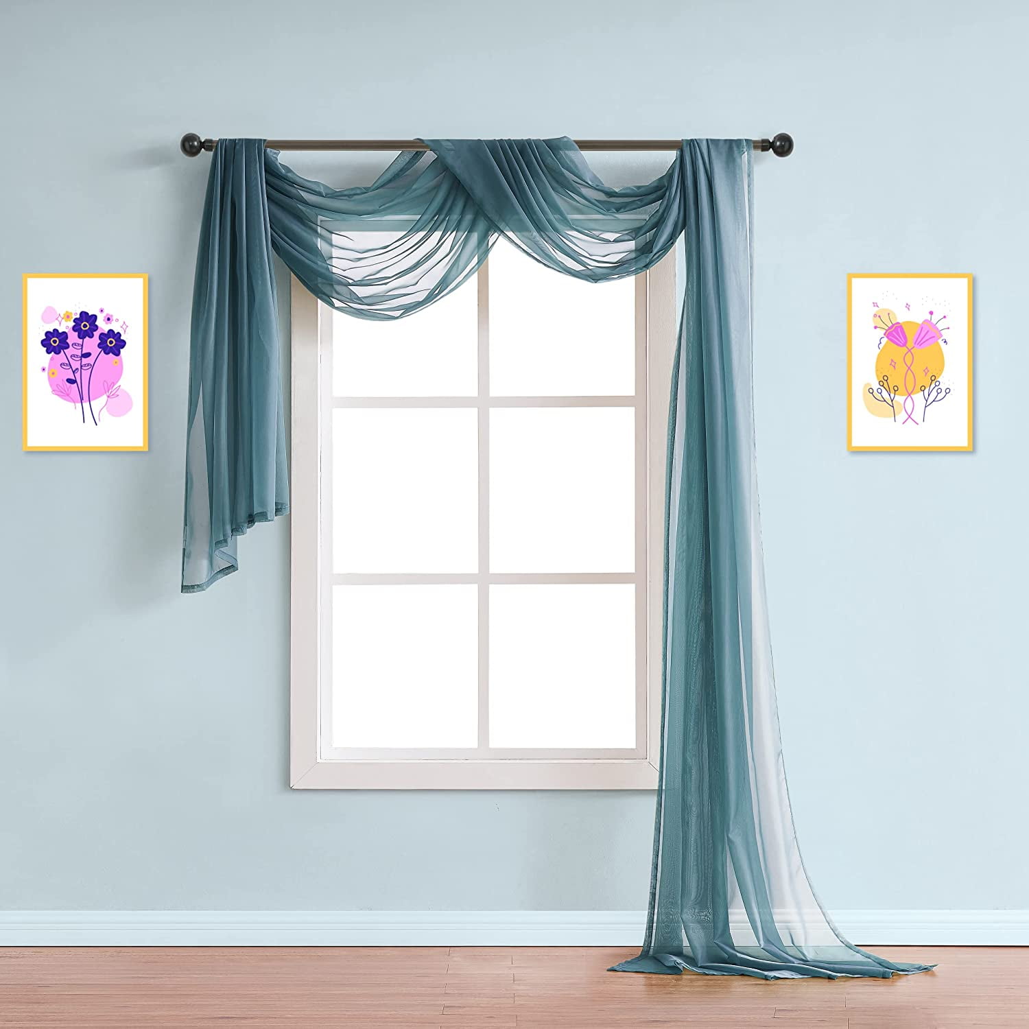 WARM HOME DESIGNS 18 Feet Long Sheer Dusty Blue Window Scarf, 55 X 216 ...