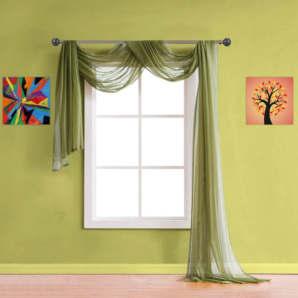 WARM HOME DESIGNS 18 Feet Long Sheer Sage Window Scarf, 55 X 216 Inches ...