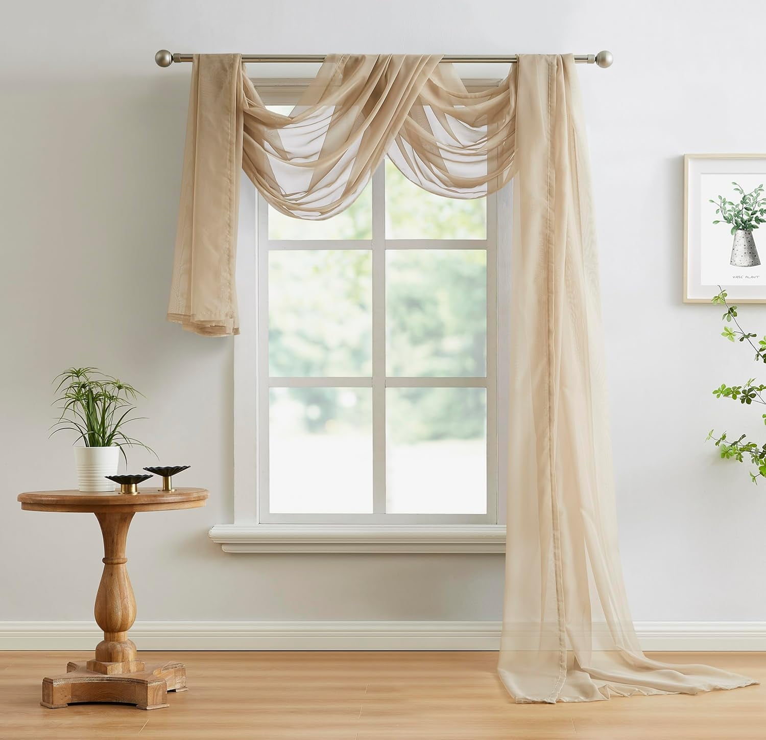 WARM HOME DESIGNS 30 Feet Long Taupe Sheer Window Scarf. AM Taupe 360 ...