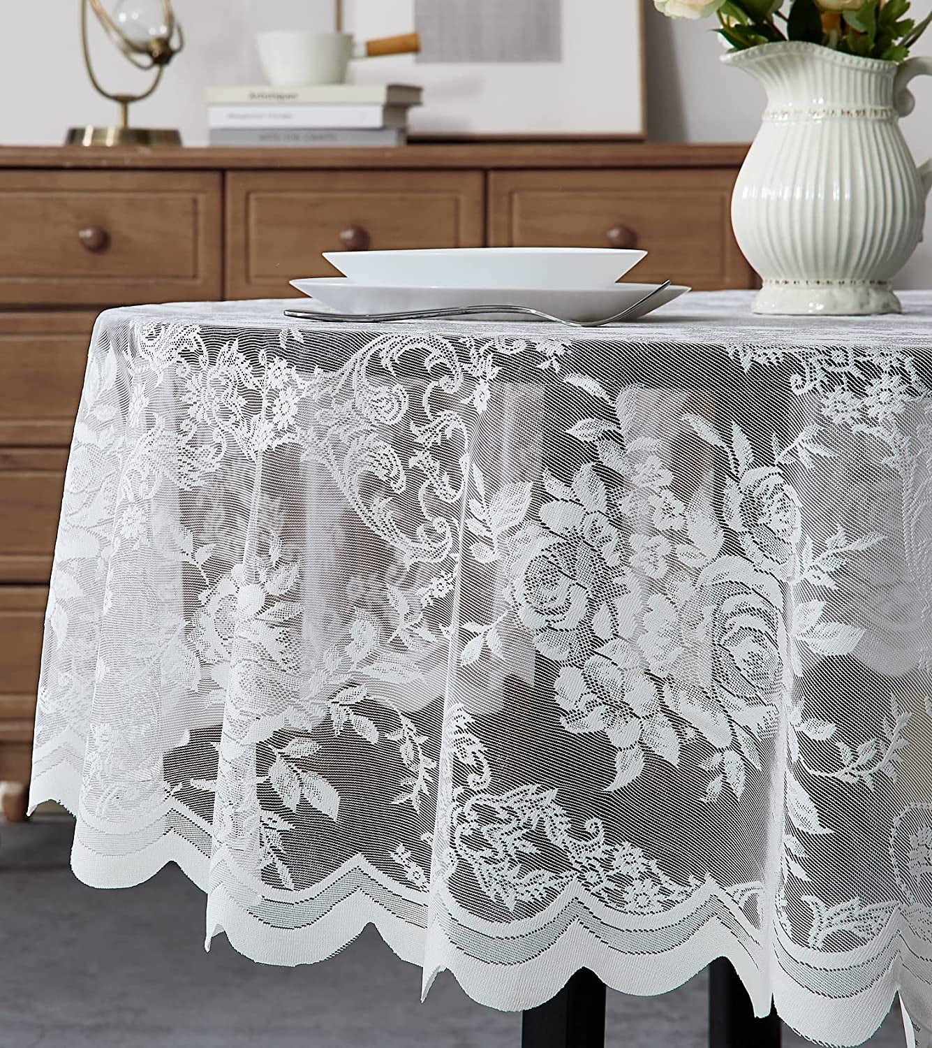WARM HOME DESIGNS 36 Round Lace Tablecloth. Ivory Tablecloth for 2-4 ...