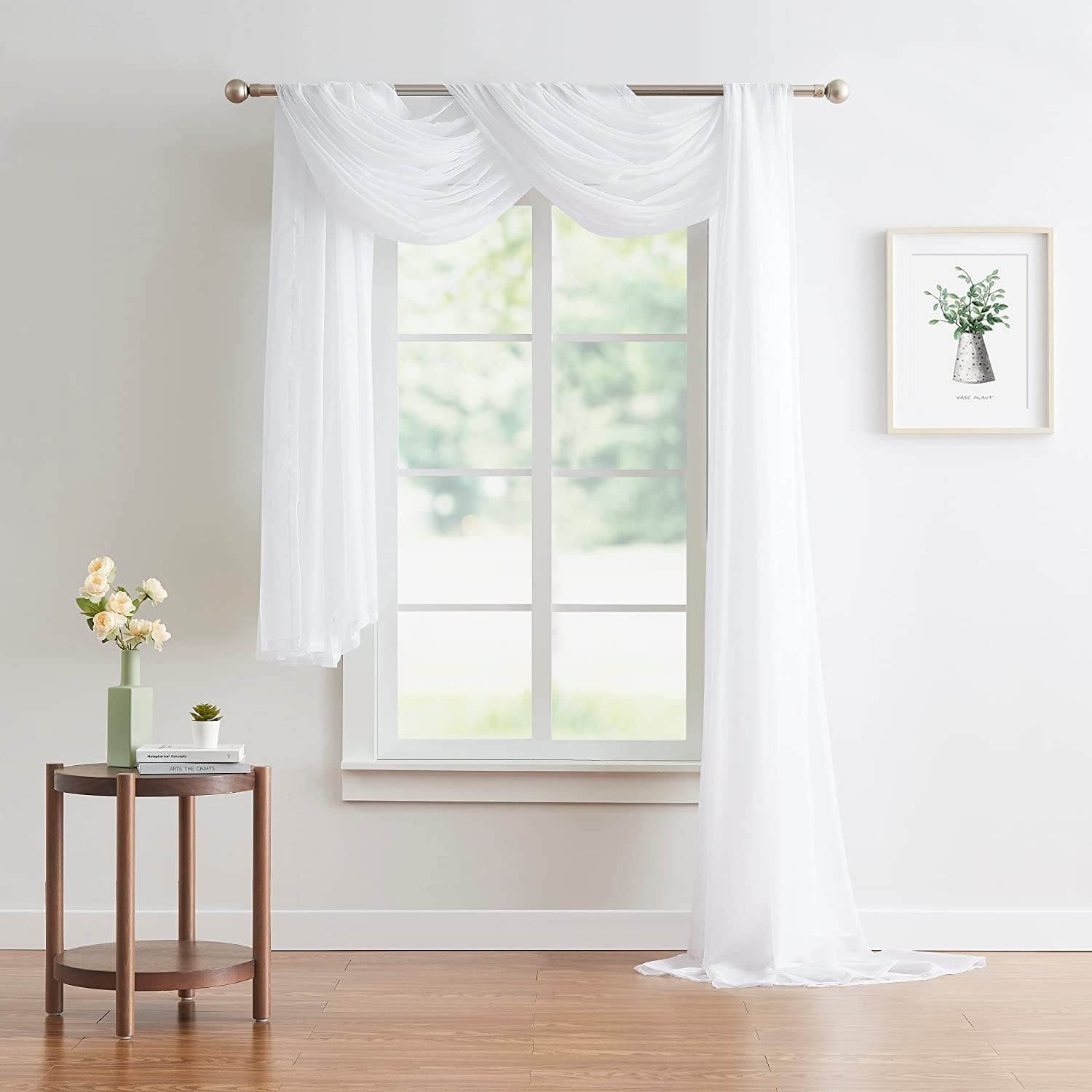 WARM HOME DESIGNS 55 x 360 Inch White & White Double Window Scarves ...
