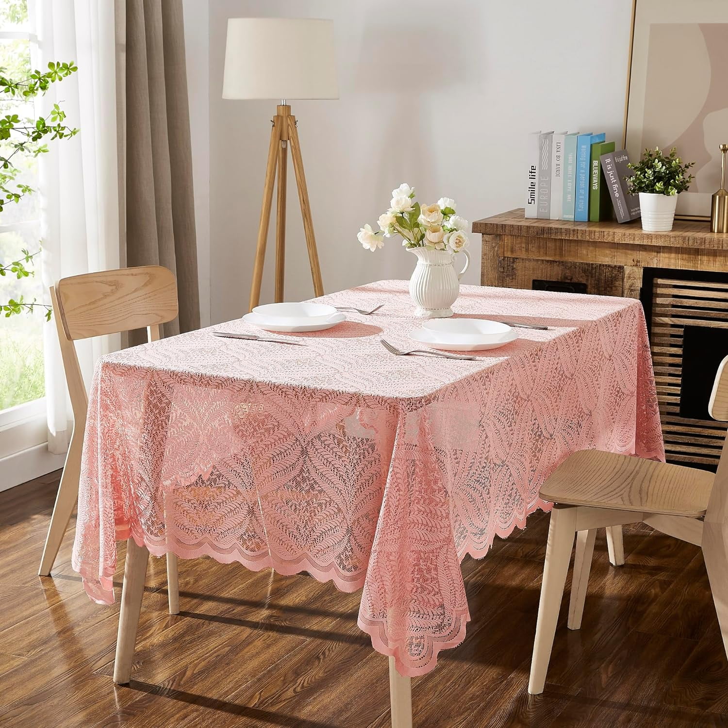 Warm Home Designs 60" x 84'' Blush Pink Lace Rectangle Tablecloth ...