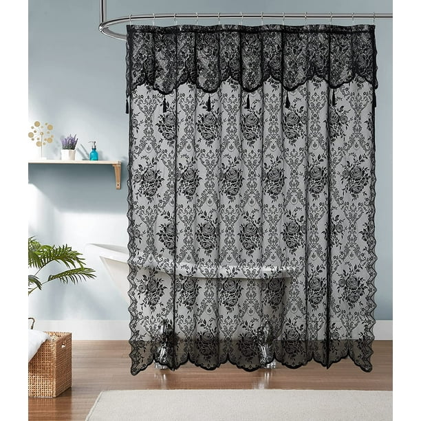WARM HOME DESIGNS Black Lace Shower Curtain 72 W x 72 L Inches with ...