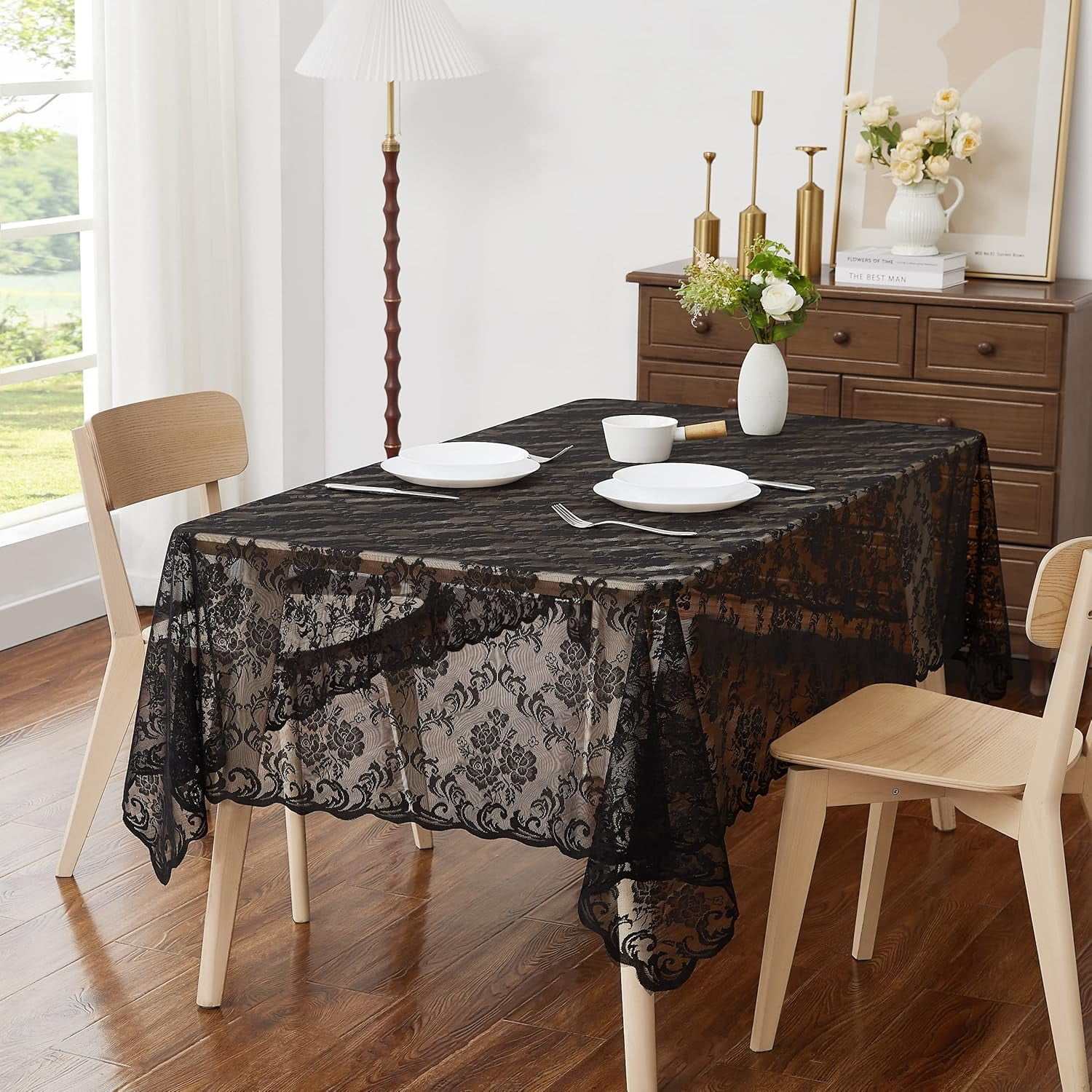 WARM HOME DESIGNS Elegant Gothic 60x104 Inch Black Tablecloth for ...
