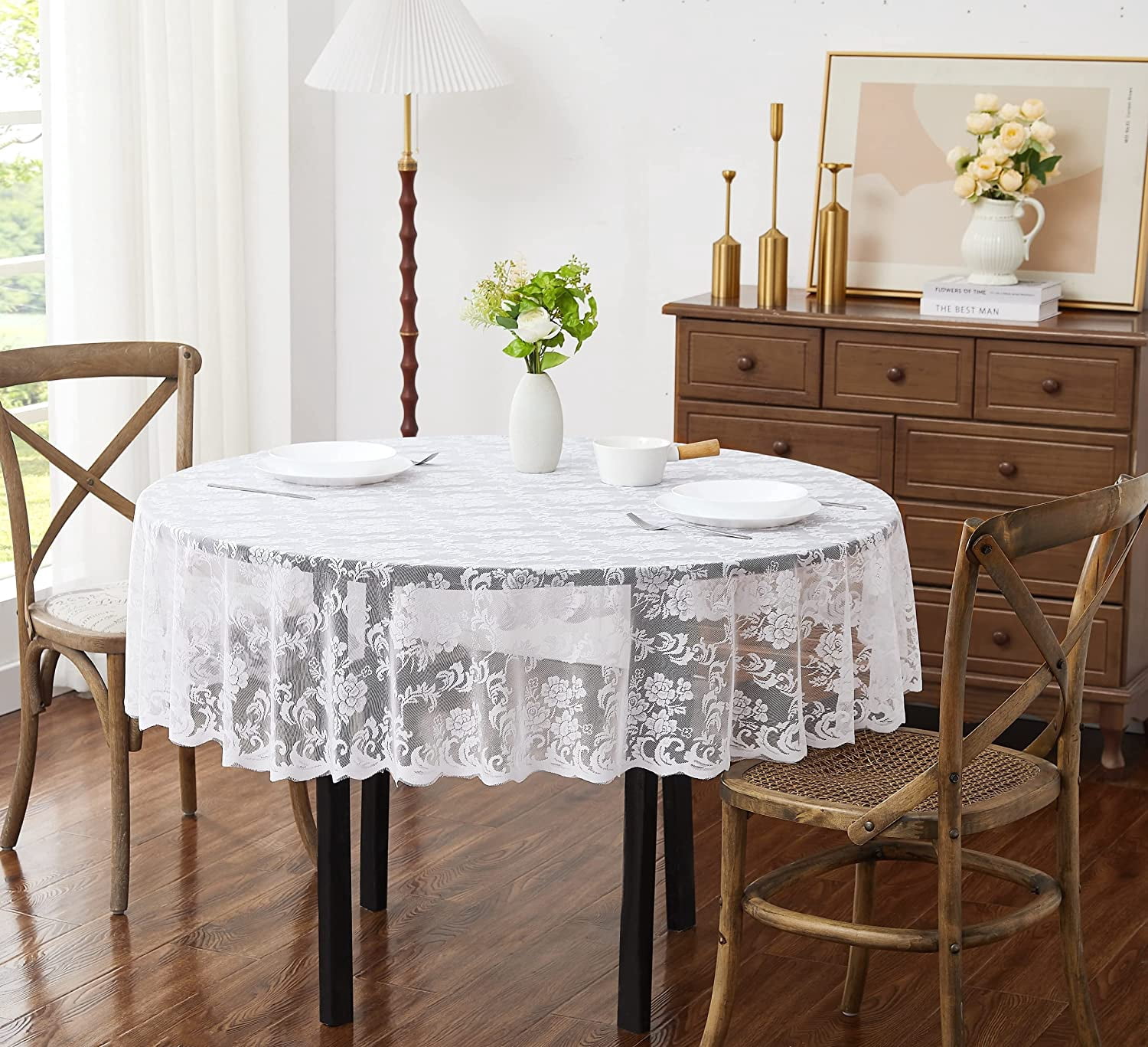 WARM HOME DESIGNS Elegant Small Gothic 36 Inch White Round Tablecloth ...