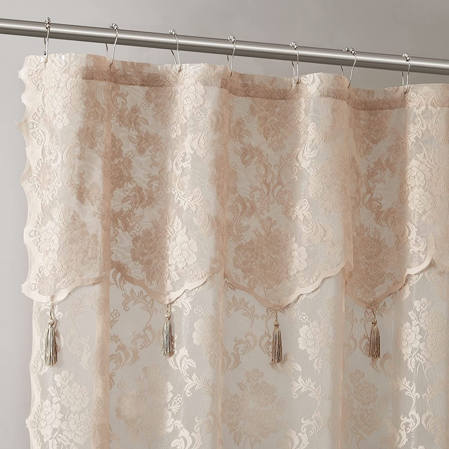 WARM HOME DESIGNS Luxury Lace Shower Curtain with Attached Valance and ...