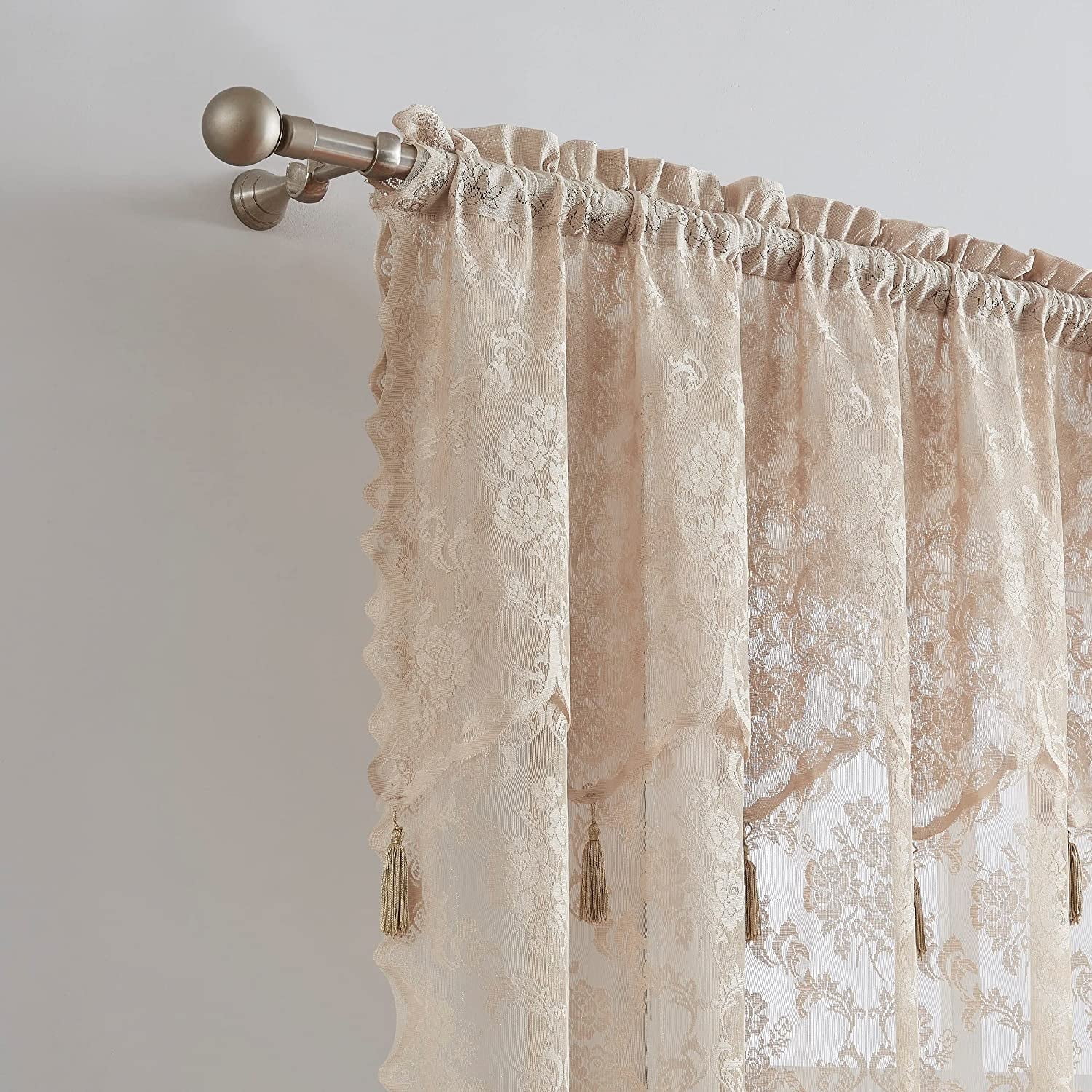 WARM HOME DESIGNS Luxury Lace Curtains with Valance and Tassels for ...