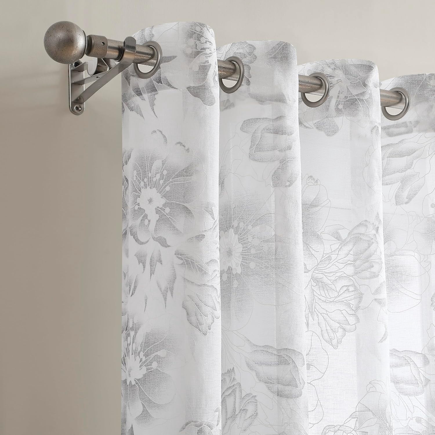 WARM HOME DESIGNS Sheer Floral Charcoal Curtains 63 Inches Long. 2 ...