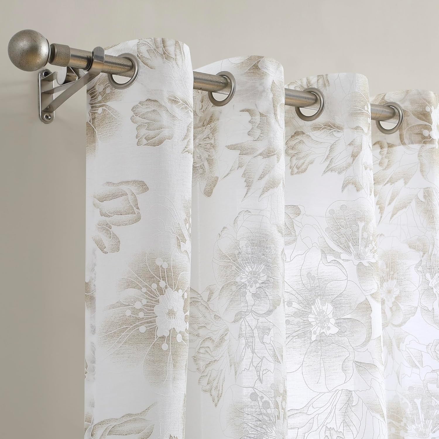 WARM HOME DESIGNS Sheer Floral Curtains 63 Inches Long. 2 Linen Printed ...