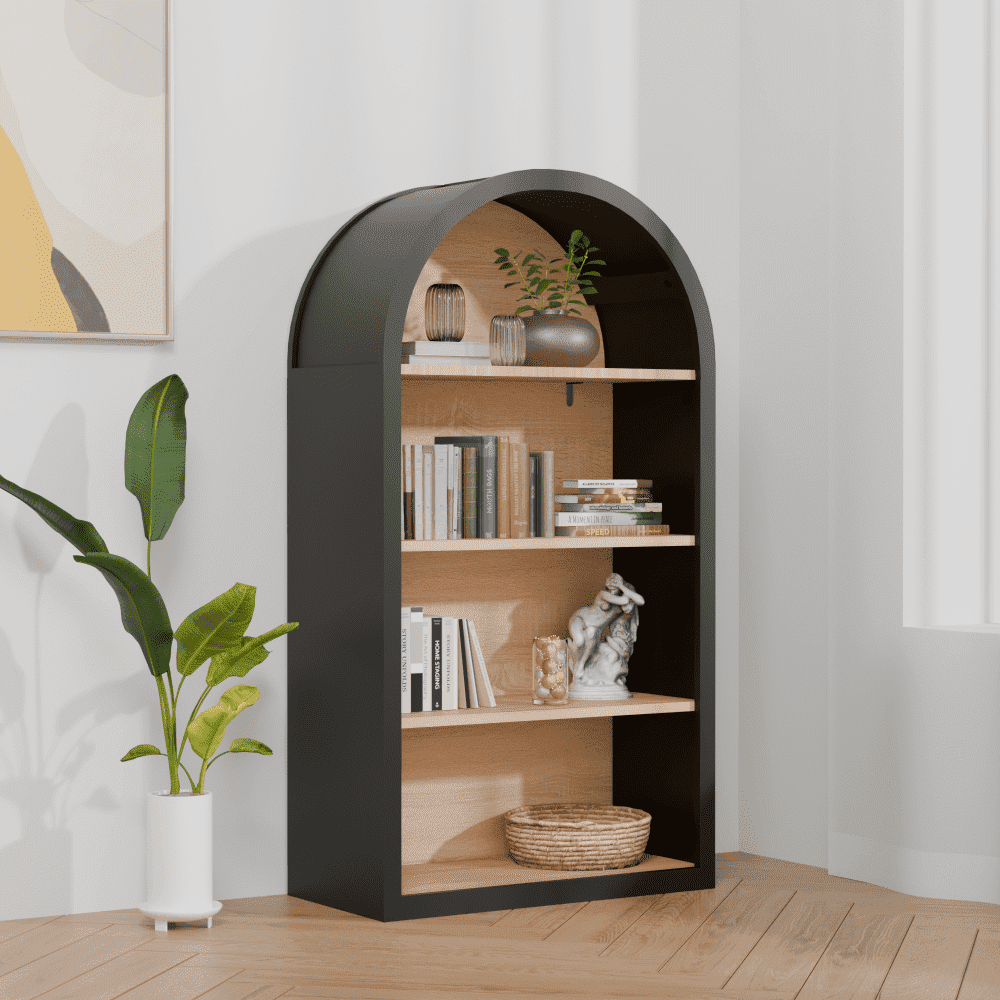 WARMMUSE 43" Arched Bookshelf, 4 Tiers Modern Farmhouse Wooden Floor Low Short Bookcase Book ...