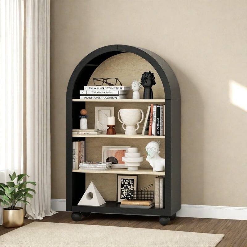 WARMMUSE Bookshelf 4 Tier Arched Bookcase, Wood Small 27.76" Tall Book ...