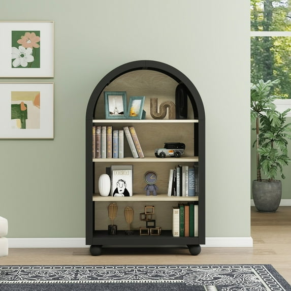 WARMMUSE Bookshelf 4 Tier Arched Bookcase, Wood Small 27.76" Tall Book ...