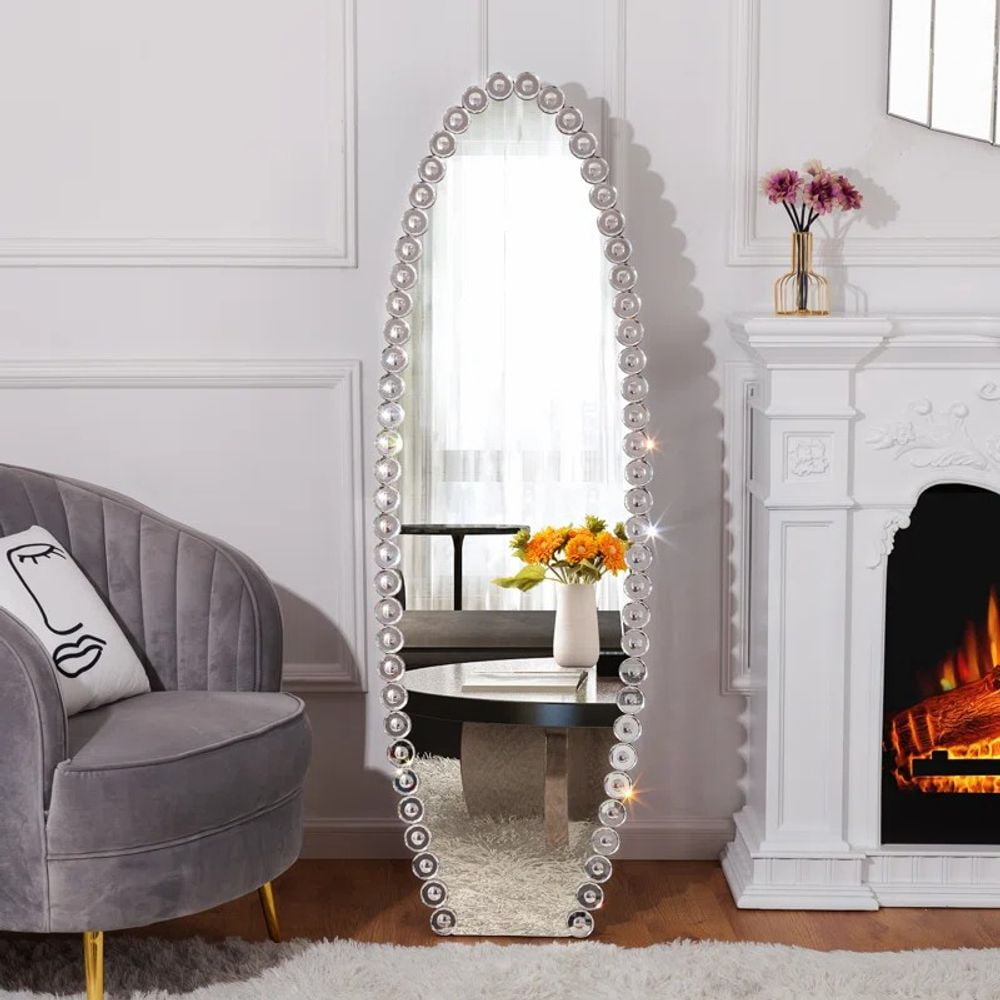 WARMMUSE Full Length Mirror with Stand, 61"x20" Large Oval Wall Mirror ...