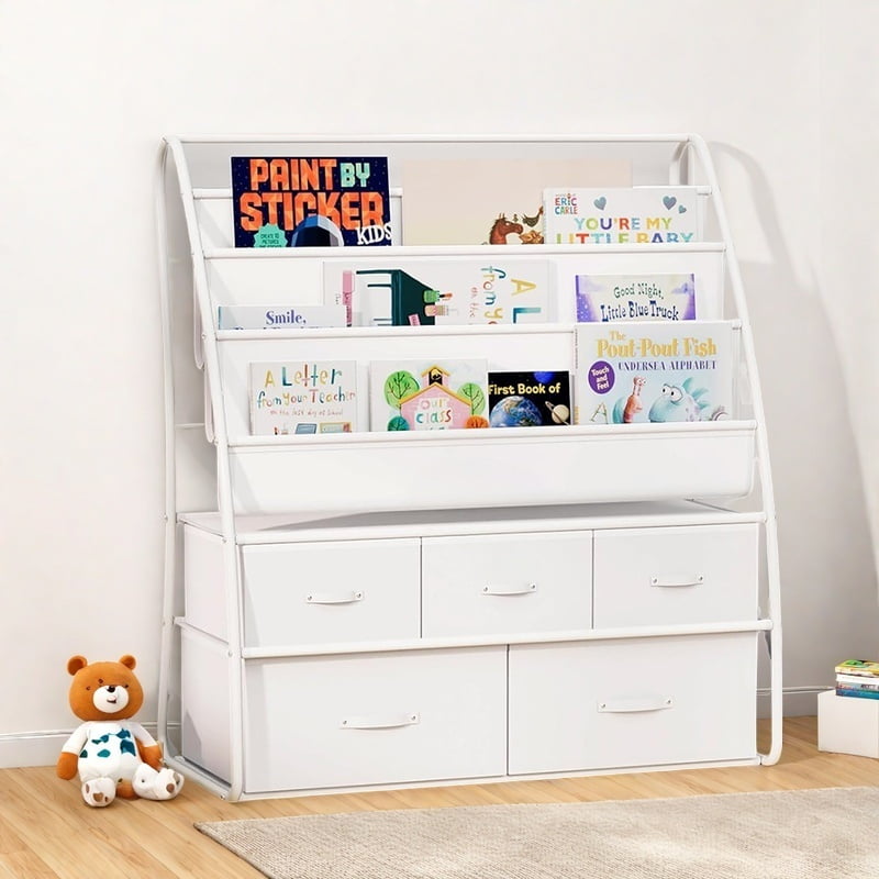 WARMMUSE Kids Bookshelf, 3-Tier Space-Saving Children Bookcase with 5 ...