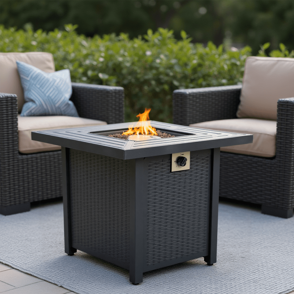 WARMMUSE Outdoor Gas Fire Pit, 28" Square Propane Fire Pit Table ...