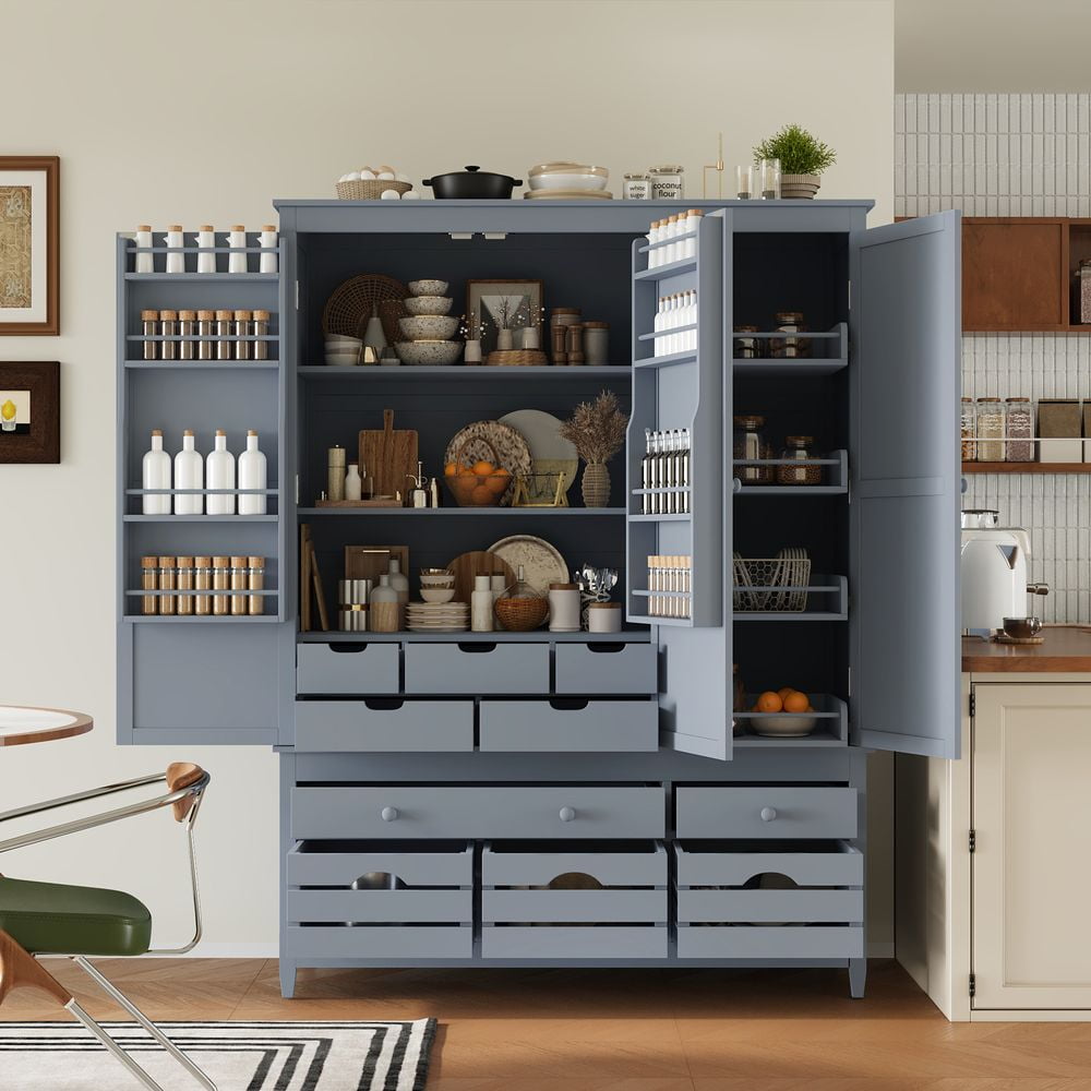 WARMMUSE Pantry Cabinet, 56'' Kitchen Pantry Storage Cabinet with 10 ...