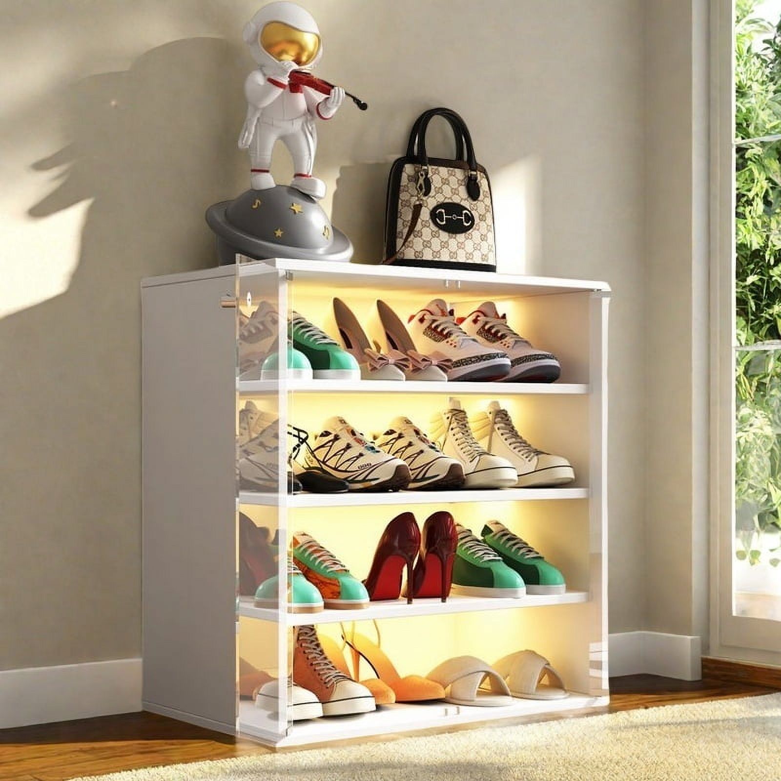 WARMMUSE Stackable Wooden Shoe Storage, 4-Tie Shoe Rack Organizer with ...