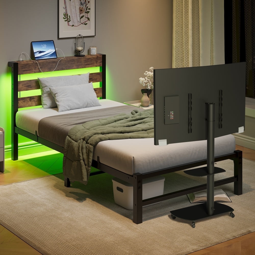 WARMMUSE Twin Size Gaming Bed, Twin Platform Bed Frame Set with Mobile ...