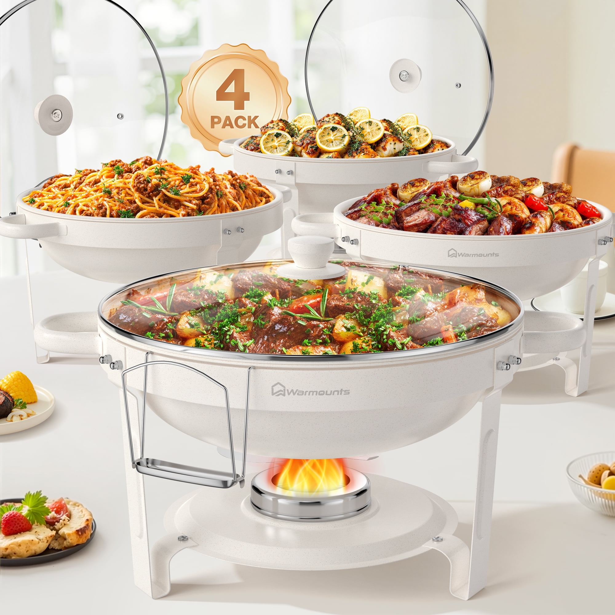 WARMOUNTS Chafing Dishes for Buffet, 5QT 4PACK Maifanite-Coated Chafing ...
