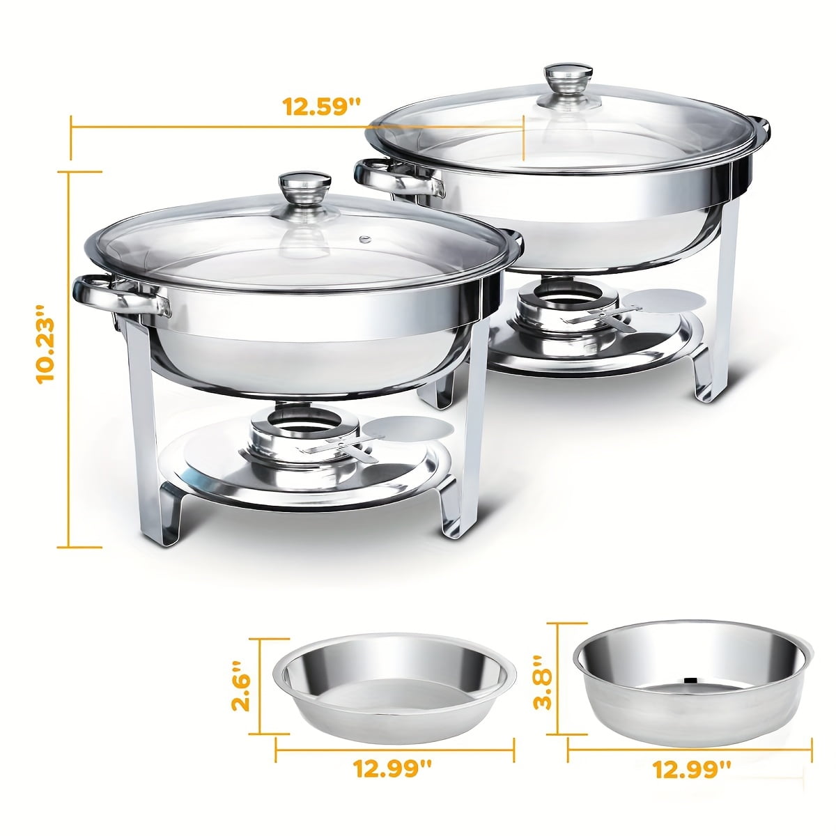 WARMOUNTS 5QT Chafing Dishes for Buffet, 2 Pack Round Chafing Dish Buffet Set with Glass Lid ...