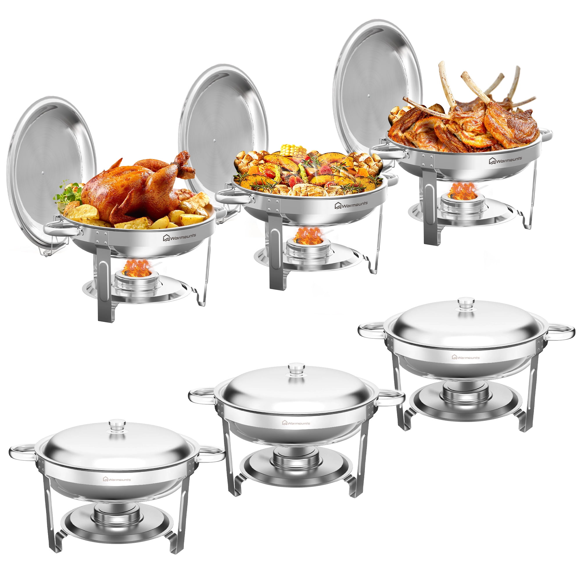 WARMOUNTS 6-Pack Chafing Dish Buffet Set, 5QT Round Buffet Servers and ...