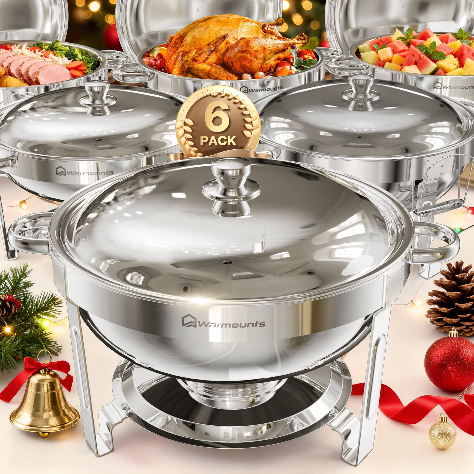 Warmounts 6-Pack Chafing Dish Set, 5QT Round Buffet Servers, Stainless ...