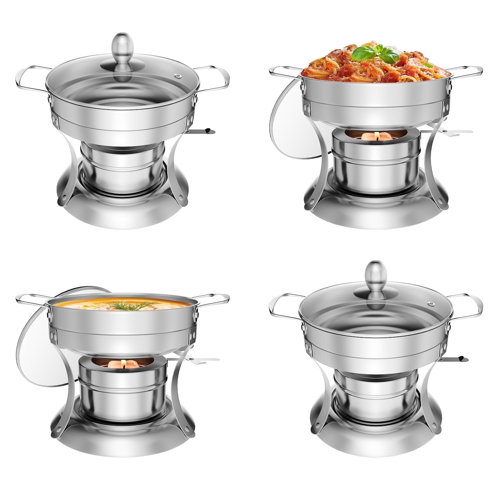 Warmounts 4 Pack 1-Quart Stainless Steel Chafing Dish Set with Fuel ...