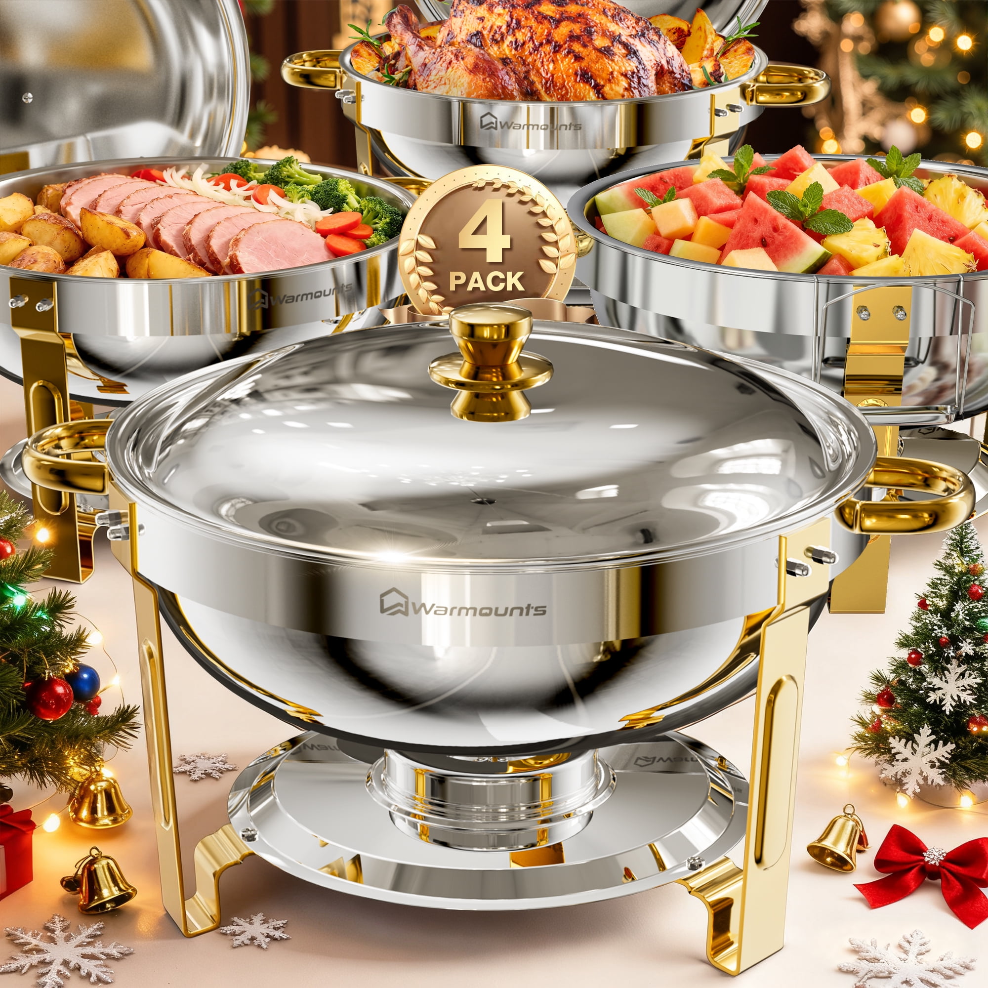 Warmounts Chafing Dish Buffet Set, 5QT 4 Pack Gold Stainless Steel ...