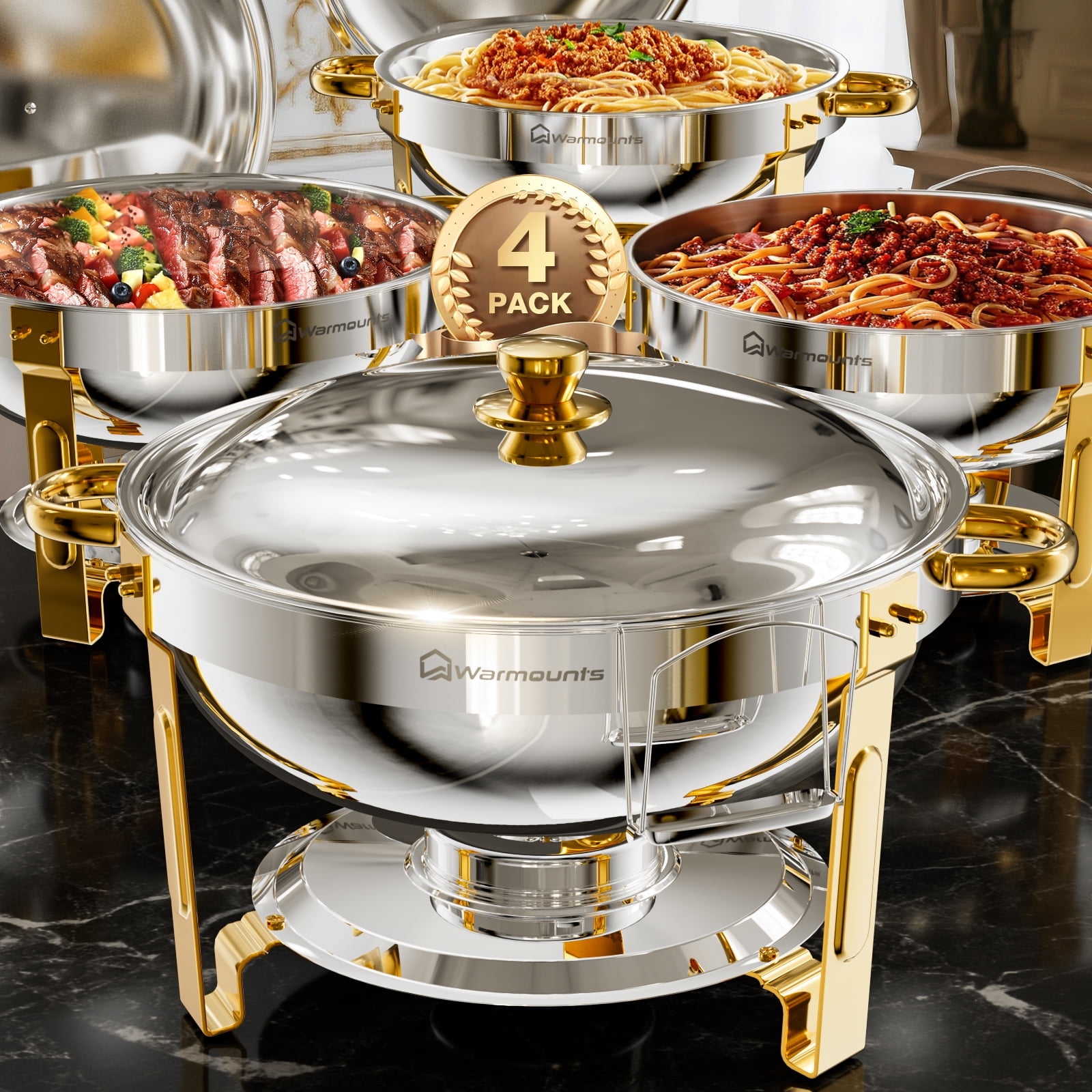 Warmounts Chafing Dish Buffet Set, 5QT 4 Pack Gold Stainless Steel ...