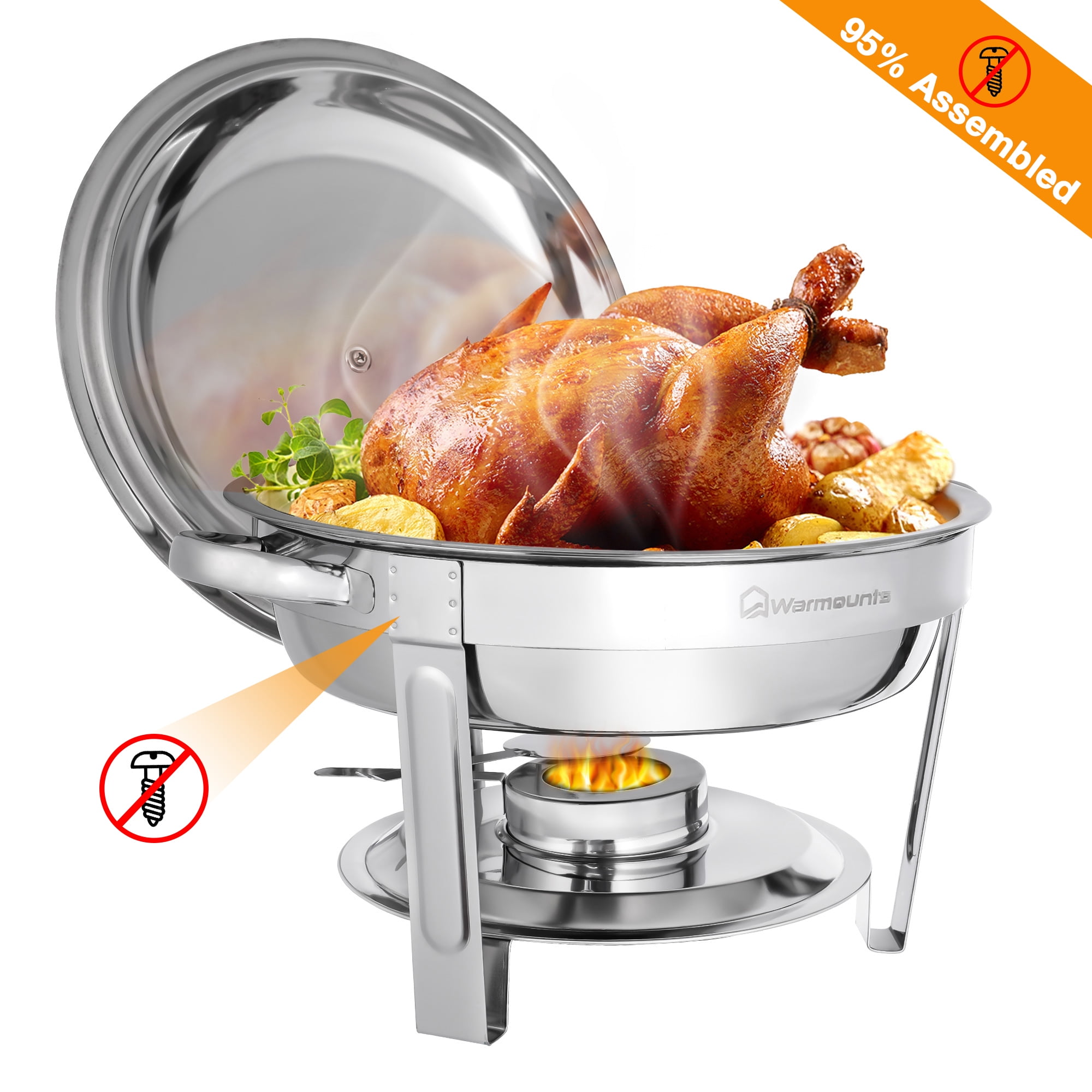 WARMOUNTS 5QT Round Chafing Dish Buffet Set, Stainless Steel Catering ...