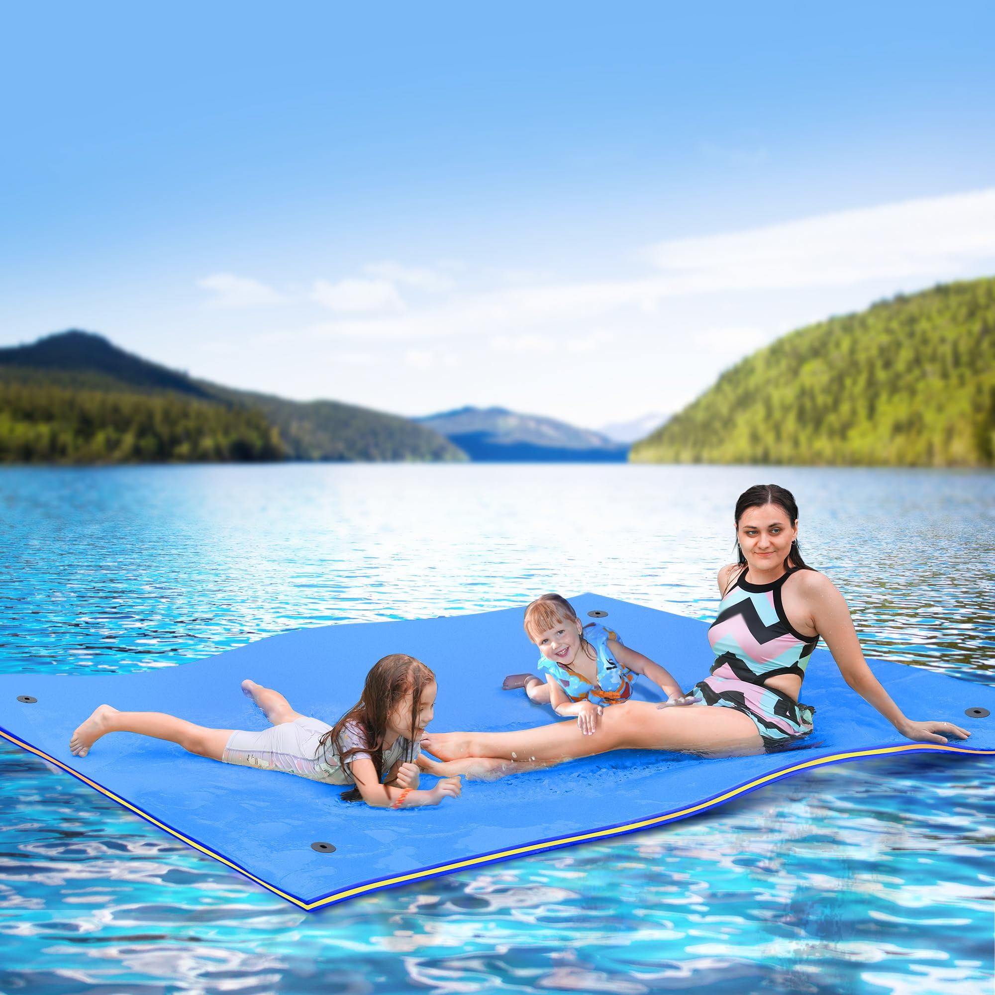 WARMOUNTS Lily Pad Floating Mat for 3 People, 9 x 6 FT Floating Mat ...