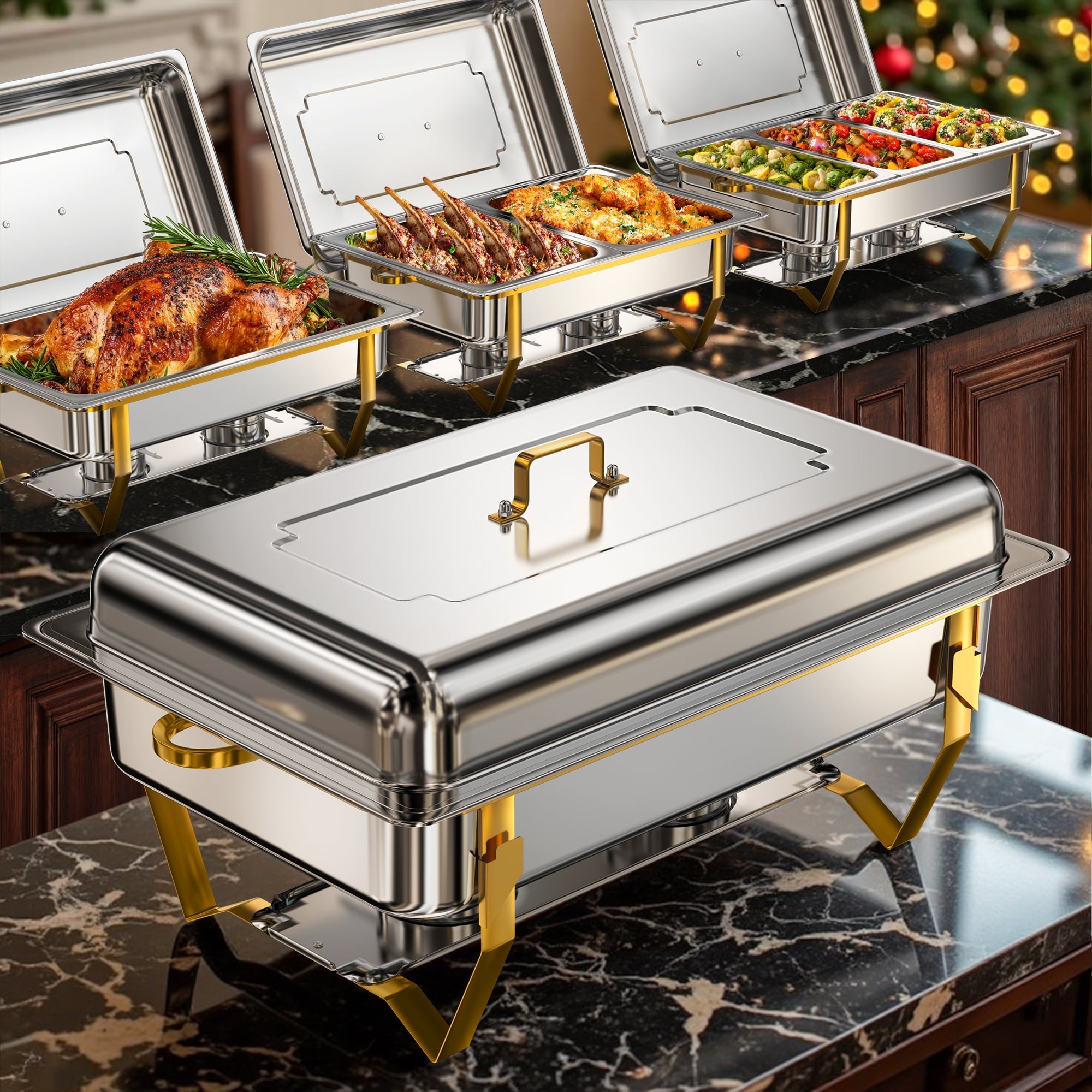 Warmounts 9QT Rectangular Chafing Dishes 4-Pack, Multi-Size Food Pans ...